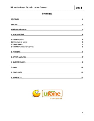 Hrm report on Ufone Company | DOCX