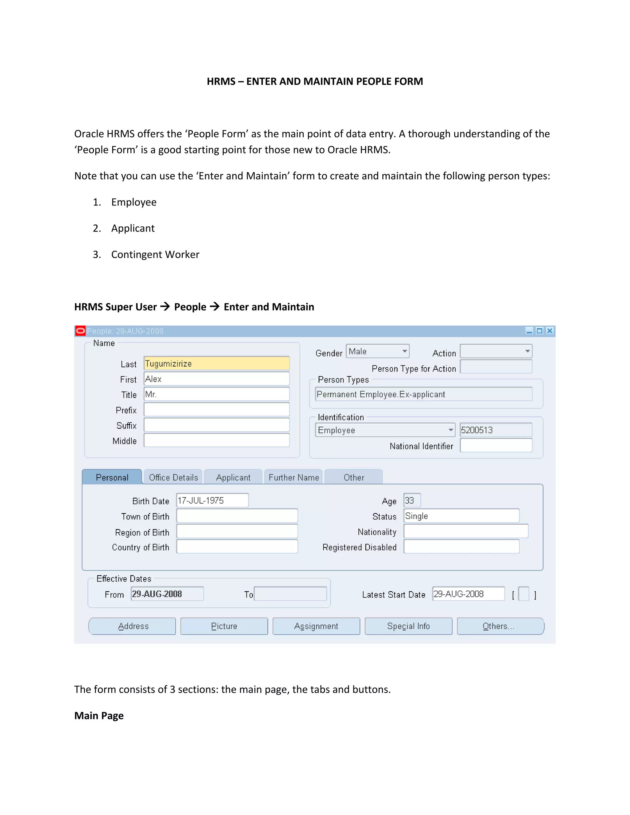 HRMS - Enter and Maintain People Form | DOC