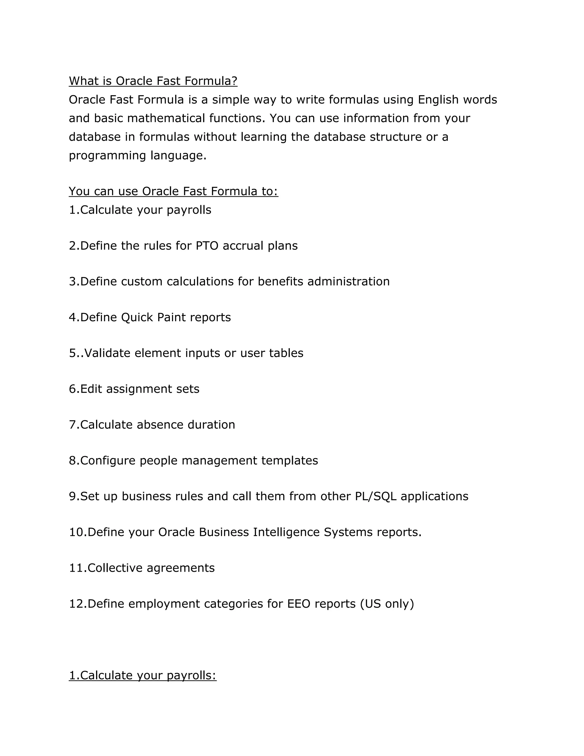 Oracle HRMS Fast Formula | DOCX