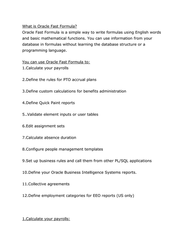 Oracle HRMS Fast Formula | DOCX | Human Resources | Business