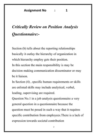 Critically Review on Job Description and Position Analysis ...