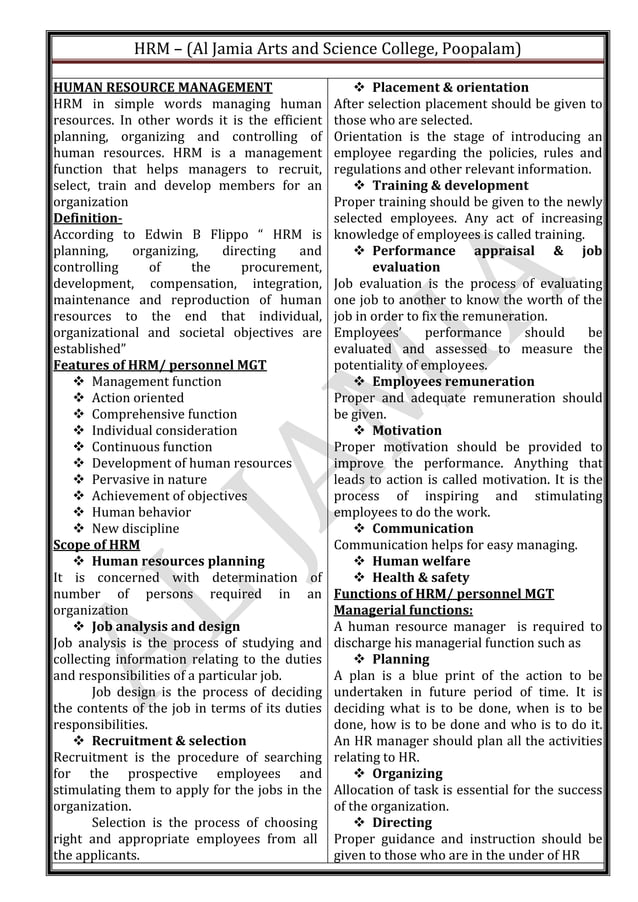 HRM short notes.pdf | Human Resources | Business
