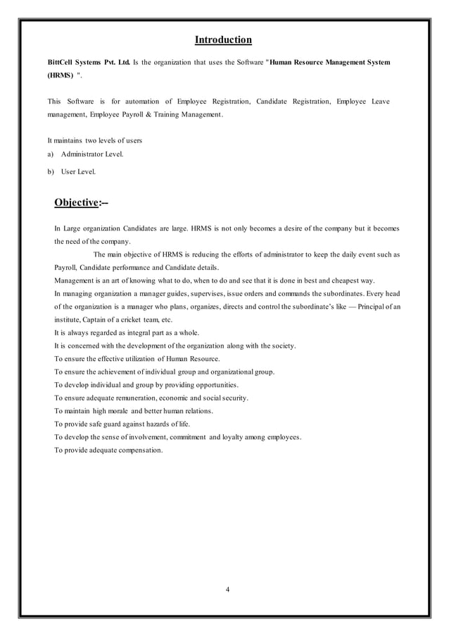 Hrms industrial training report | PDF