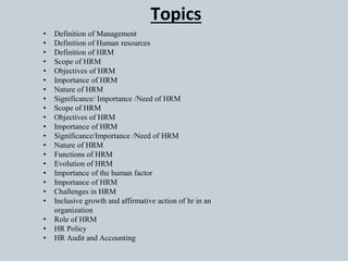 HUMAN RESOURCES MANAGEMENT - unit 1(Perspectives of HRM) | PPTX
