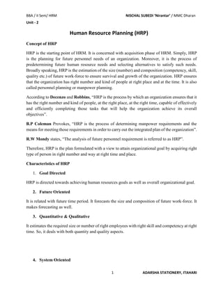 HRM Unit - 2 BBA HRP.docx notes of human resource management | DOCX