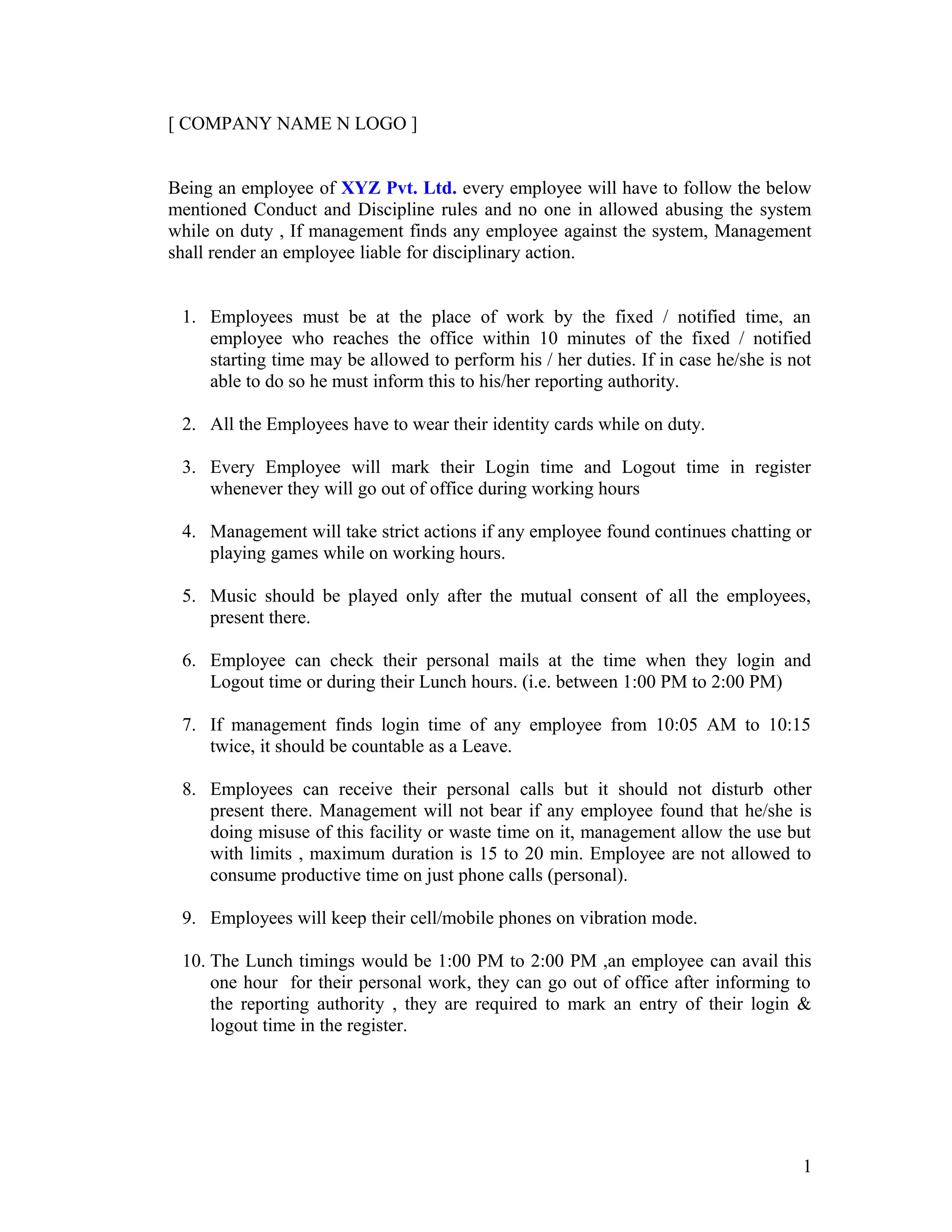 Hr office rules | DOC