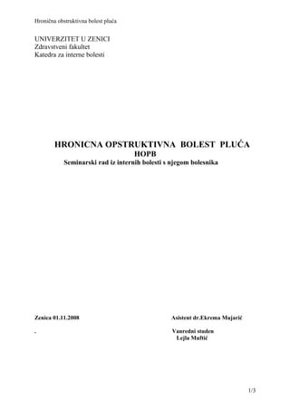 Hronicna opstruktivna bolest pluca interna medicina | DOC