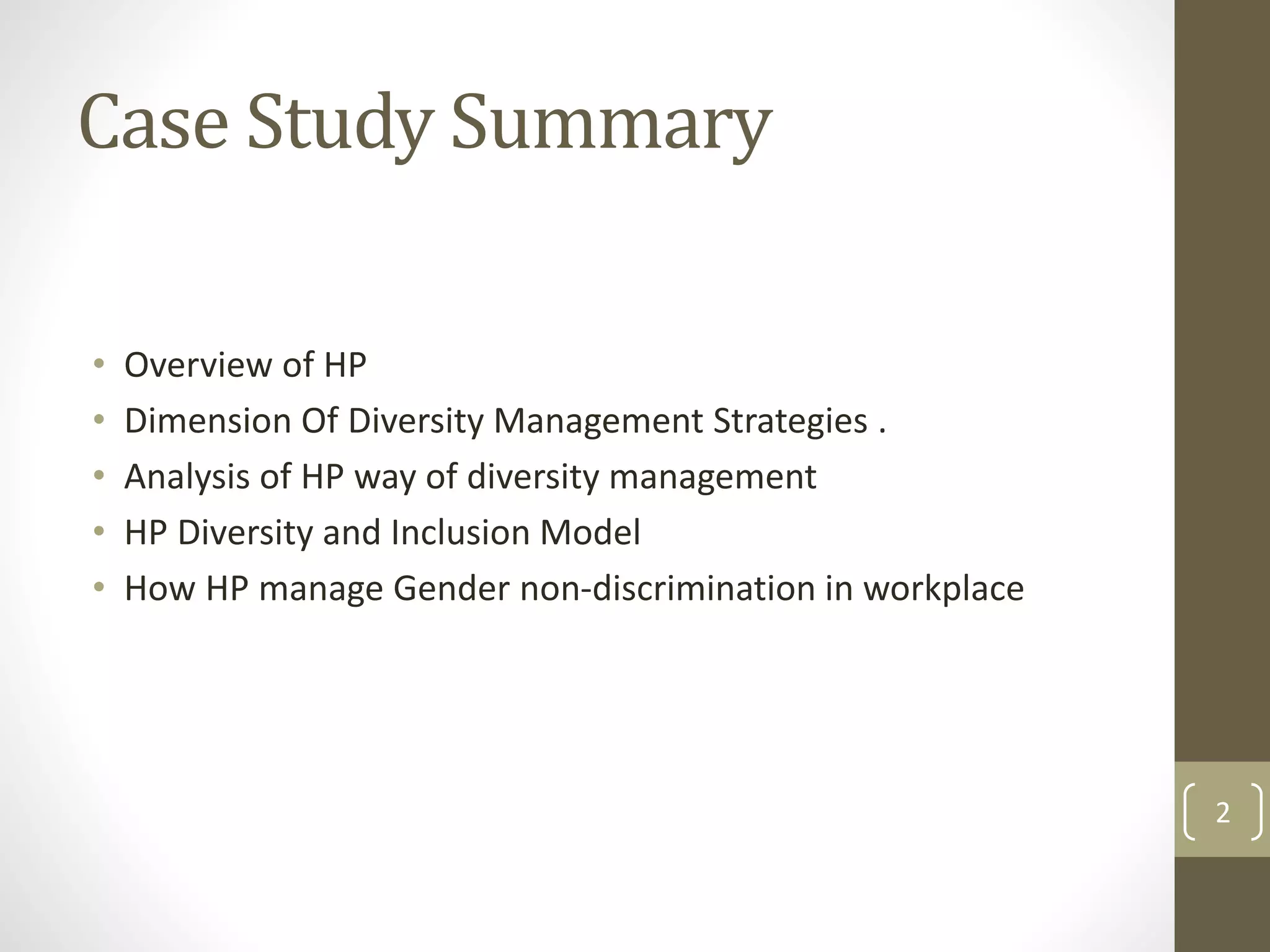 Managing Diversity at Workplace: A Case Study of Hp | PPTX