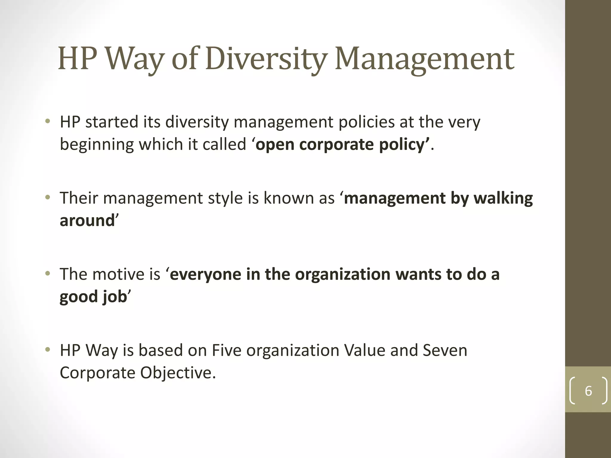Managing Diversity at Workplace: A Case Study of Hp | PPTX