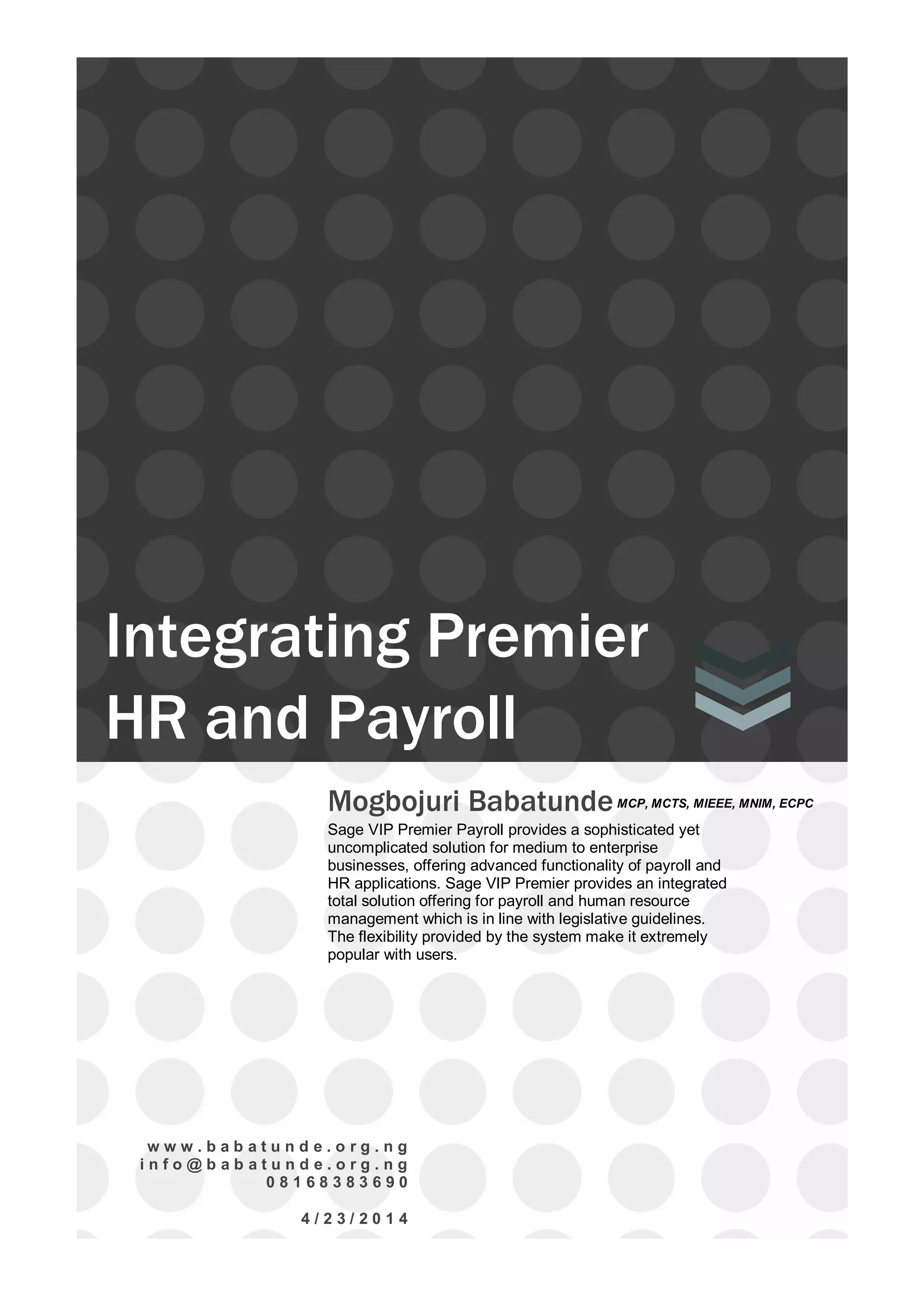 Premier HR and Payroll integration | PDF