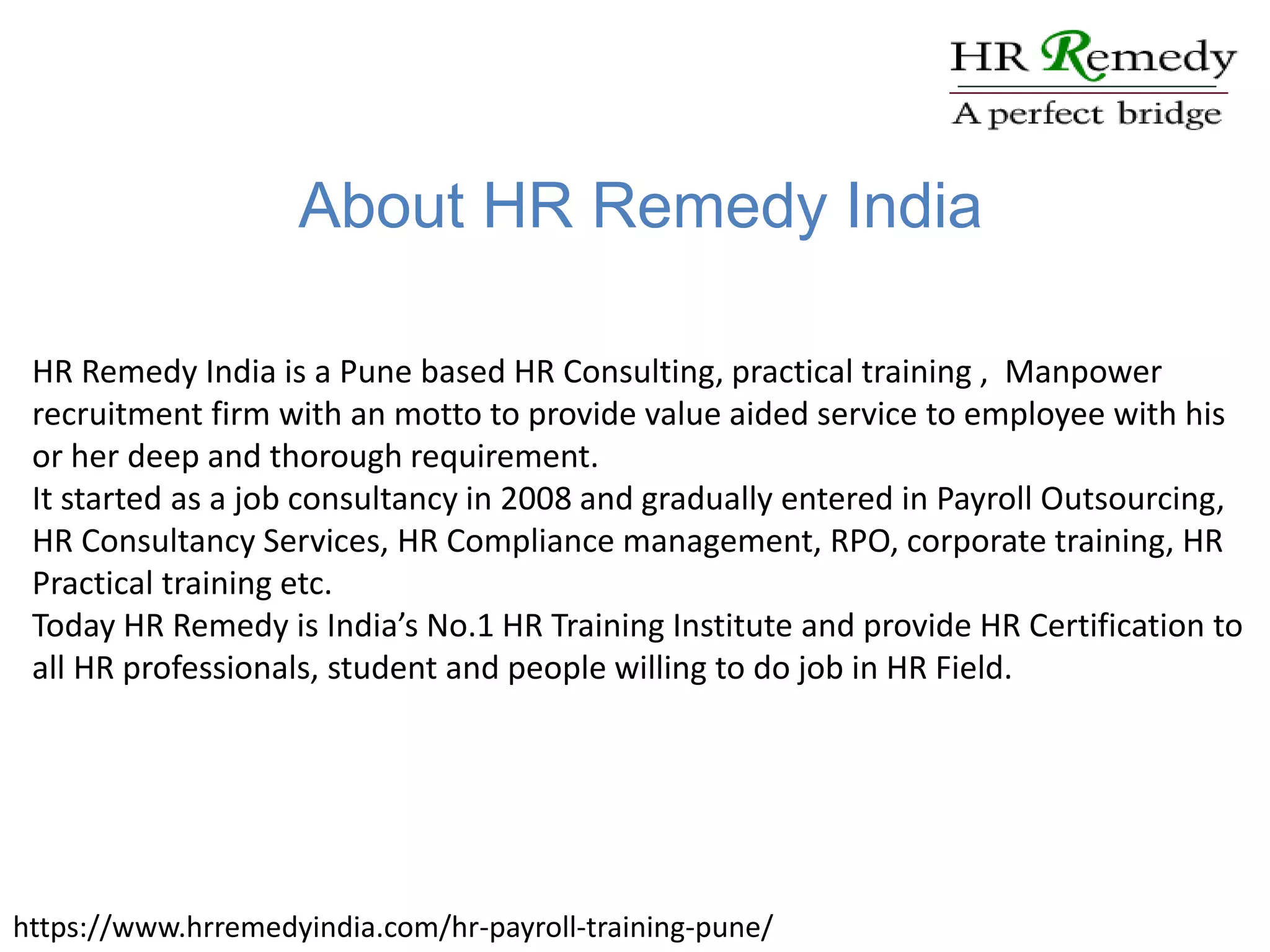 Hr Payroll Training Pune | HR Remedy India | PPT