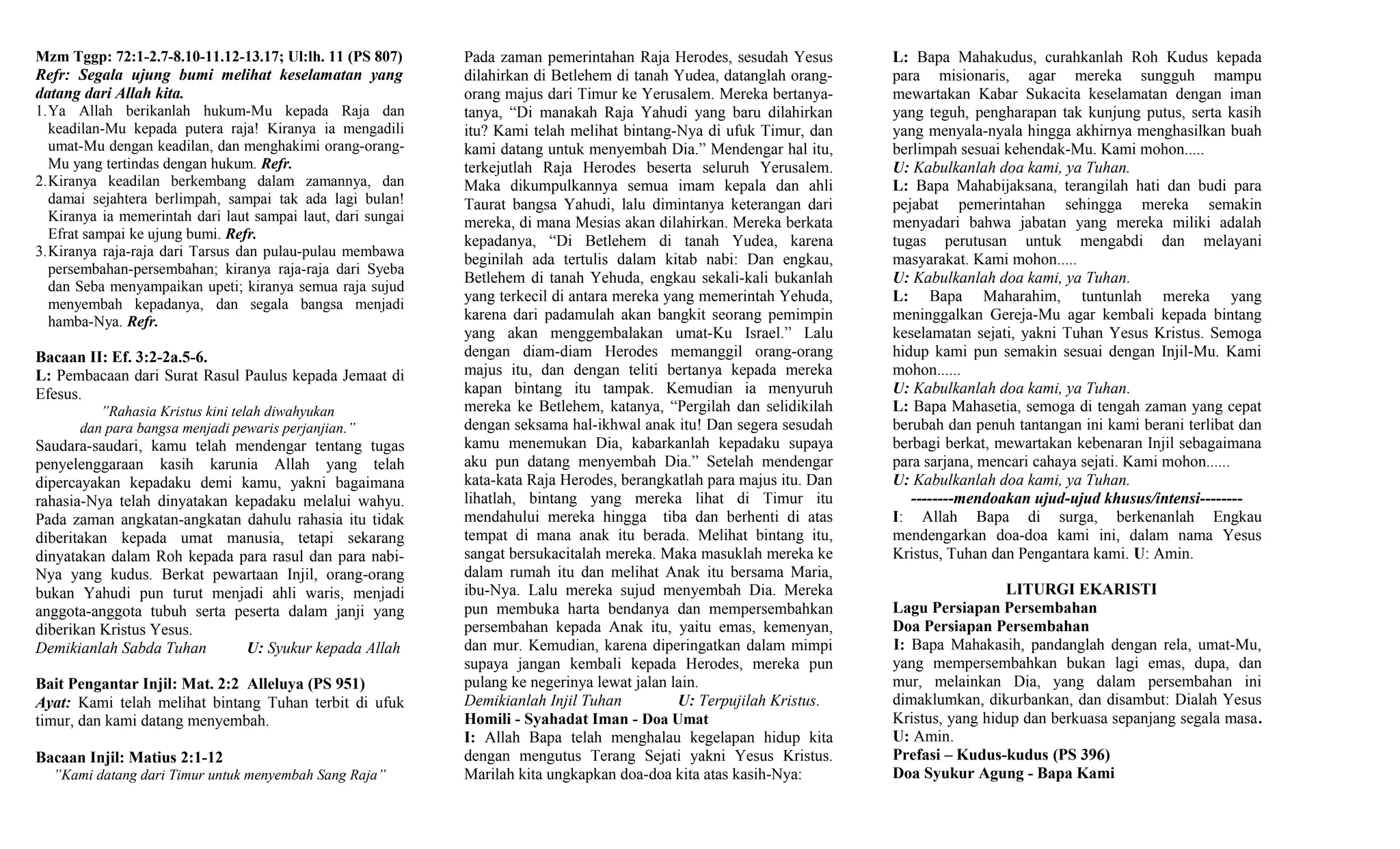 Teks Misa Hr penampakan tuhan c (2-3 jan 2016) | DOC