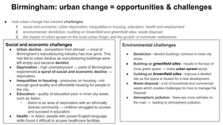 AQA GCSE geography urban issues and challenges: Birmingham, urban ...