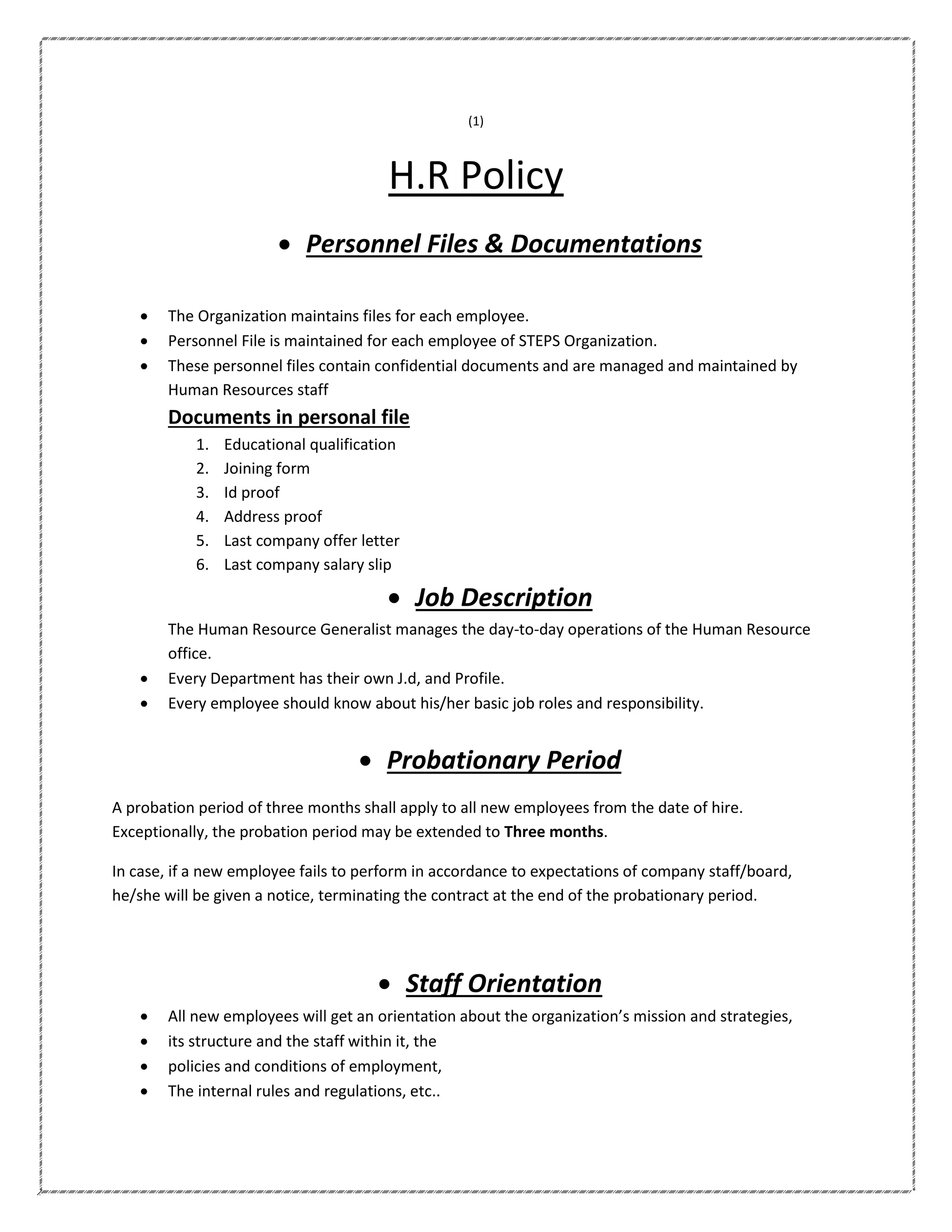 Basic Hr policies for Company | PDF