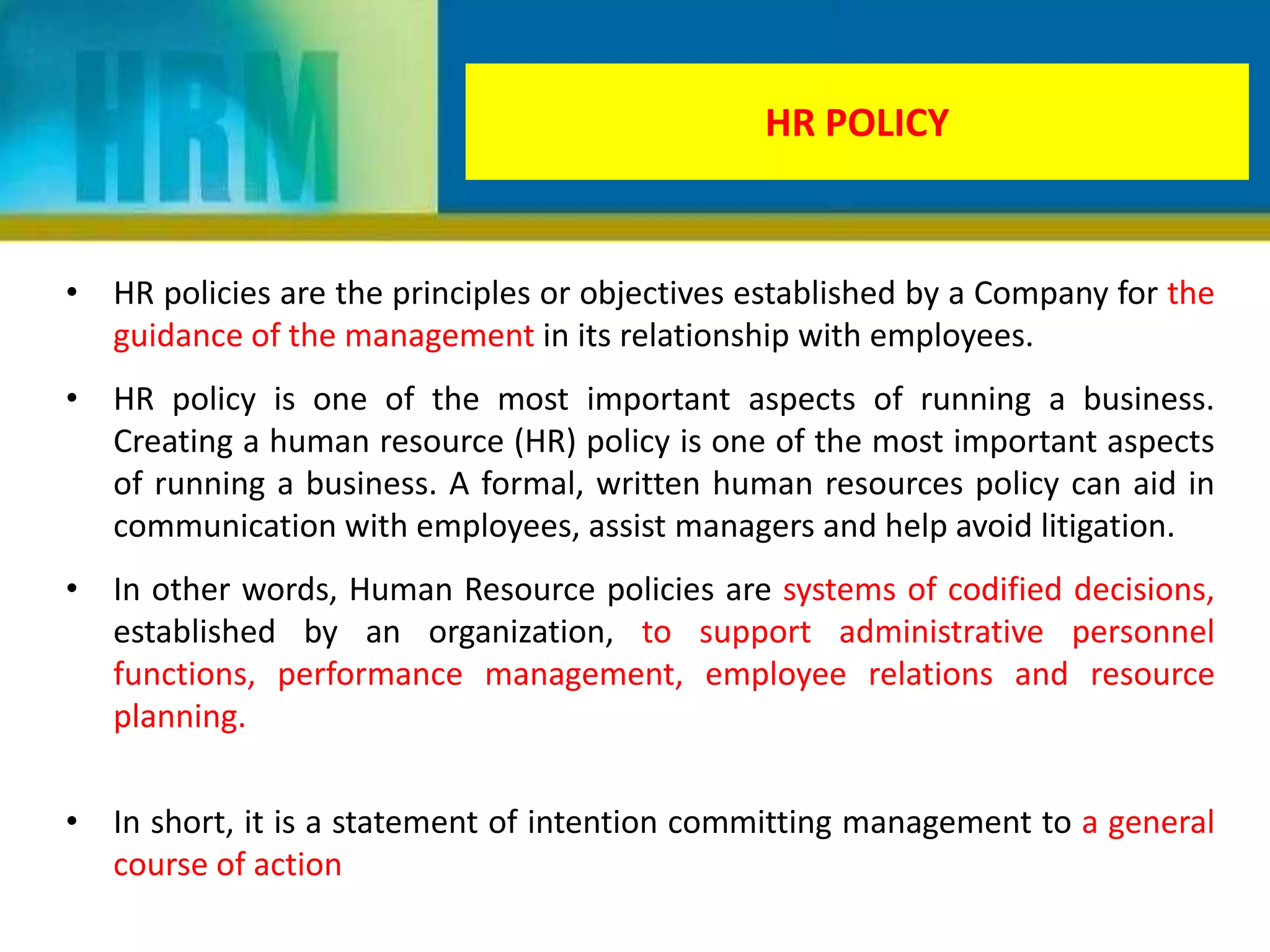 Hr policy hrm lecture | PPT