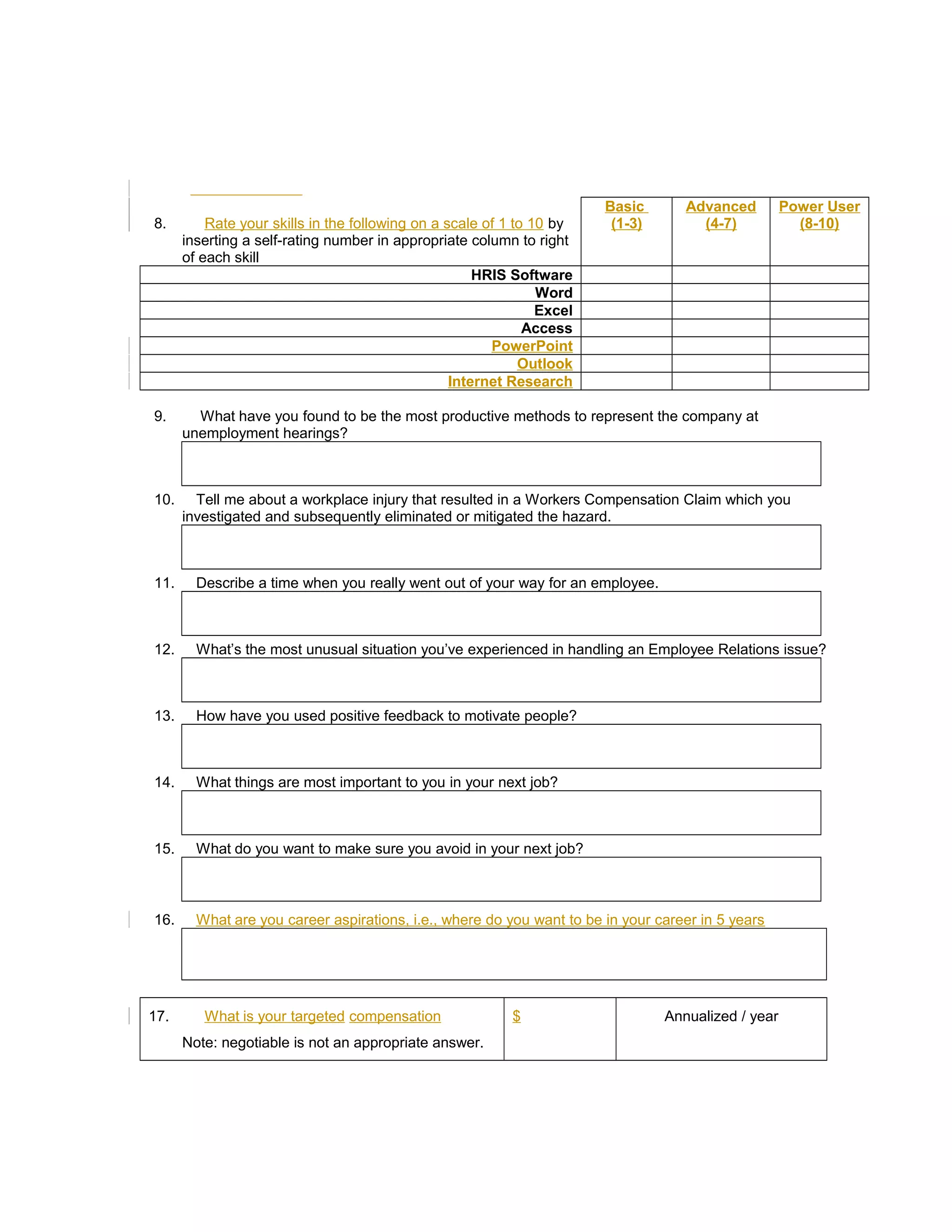 Hr prescreening questionnaire | DOC