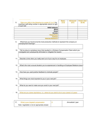 Hr prescreening questionnaire | DOC
