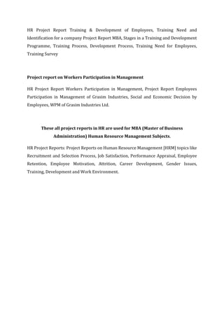 HR PROJECT REPORT - DISSERTATION HELP MBA | DOCX | Human Resources ...