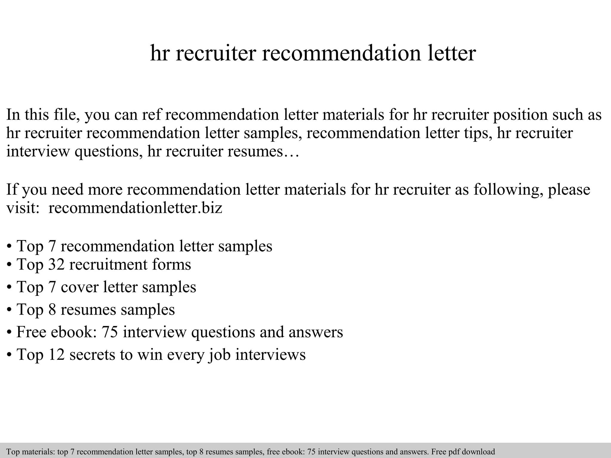 Hr recruiter recommendation letter | PPT