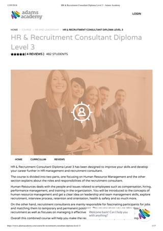 Hr & recruitment consultant diploma level 3 - Adams Academy | PDF