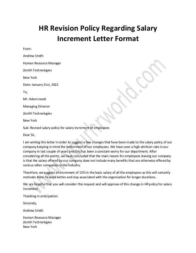 HR Revision Policy Regarding Salary Increment Letter Format