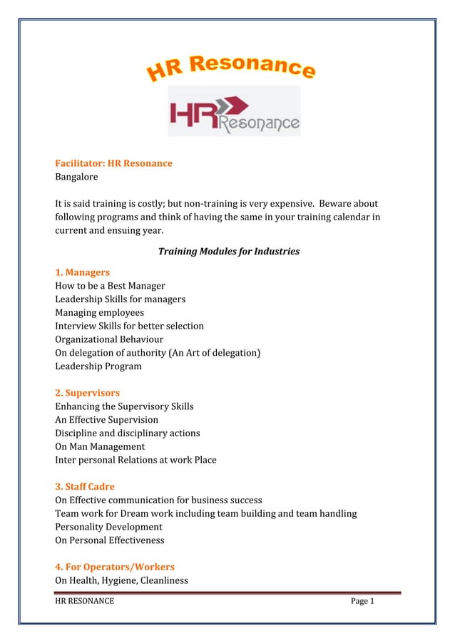 Types of Training Modules for various cadres | PDF