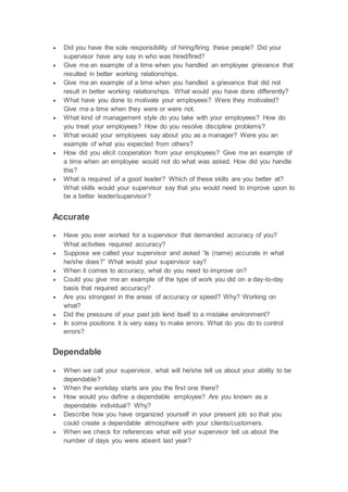 Hr supervisor interview quistions | DOCX
