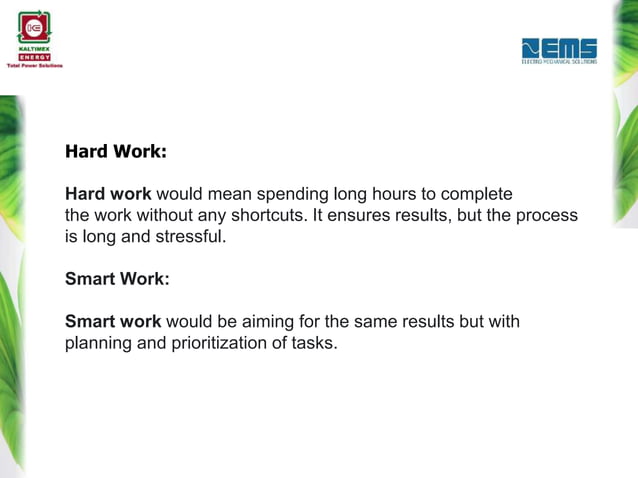 Training on Hard Work vs Smart Work | PPTX