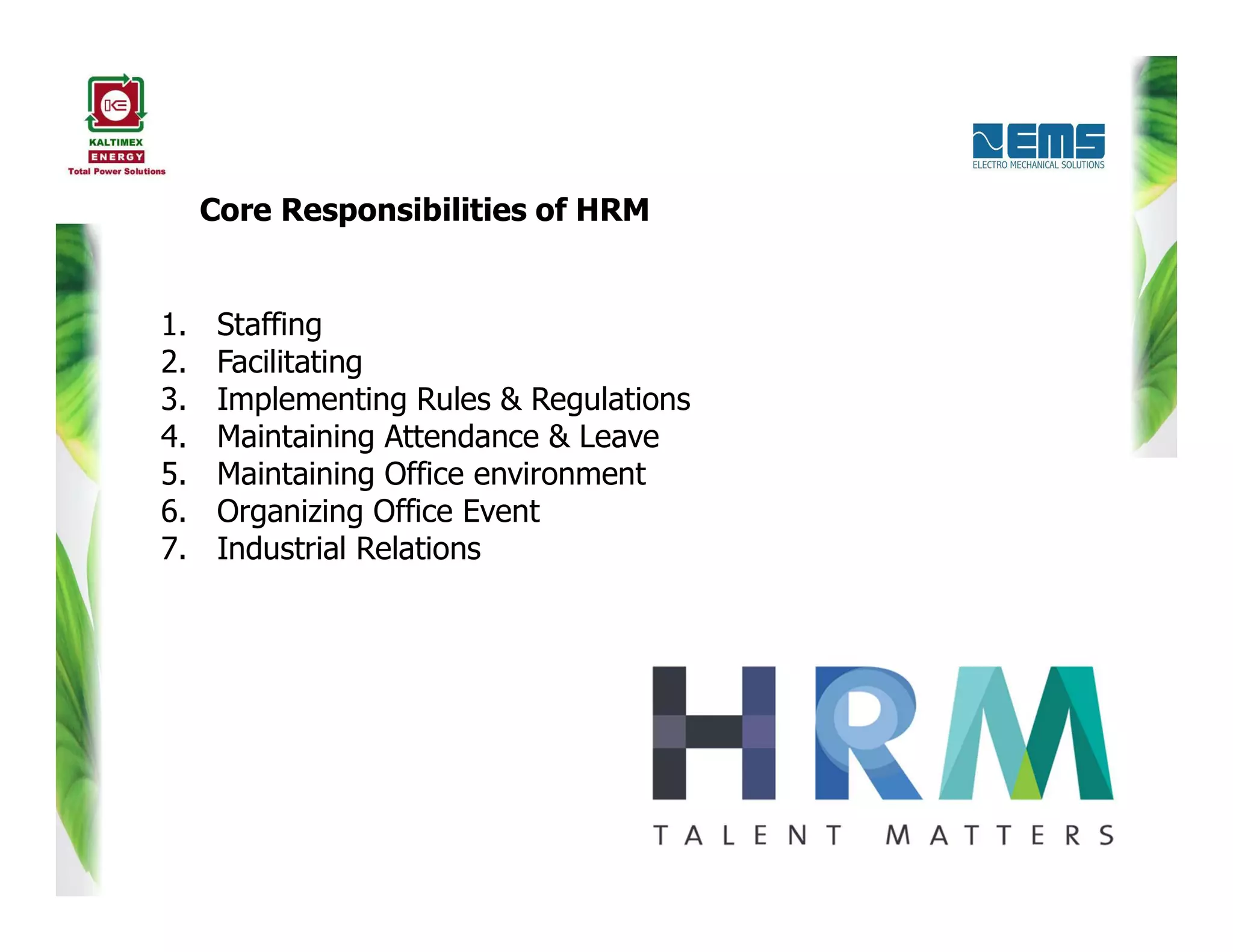 Hr training on core responsibilities of hrm | PPT