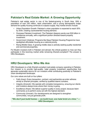 Shariah Compliant Real Estate Company in Pakistan – HRU Developers | DOCX