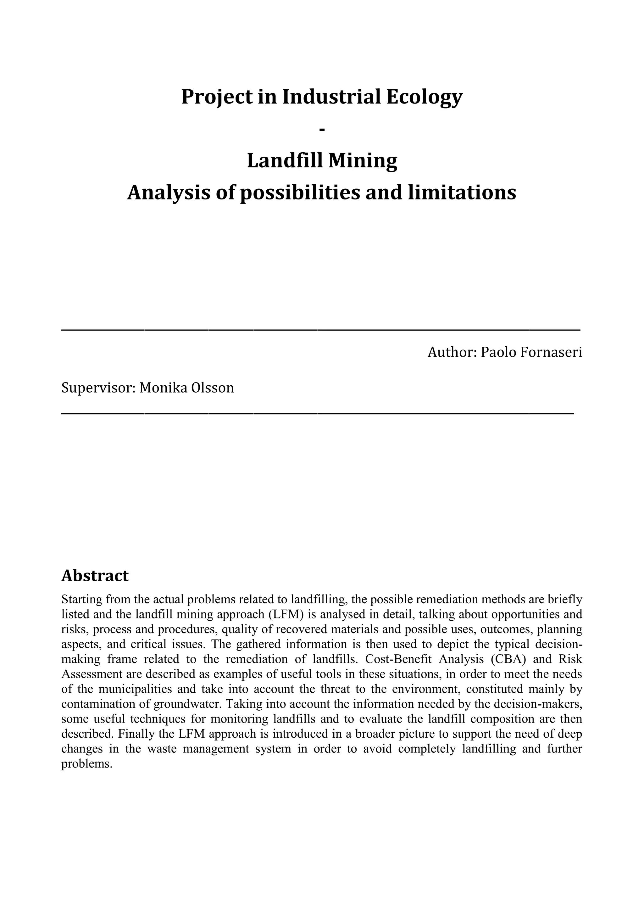 Landfill mining - analysis of possibilities and limitations | PDF
