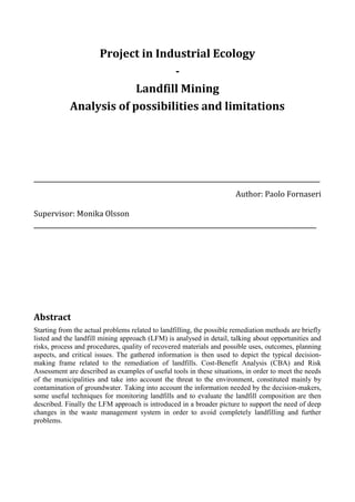 Landfill mining - analysis of possibilities and limitations | PDF