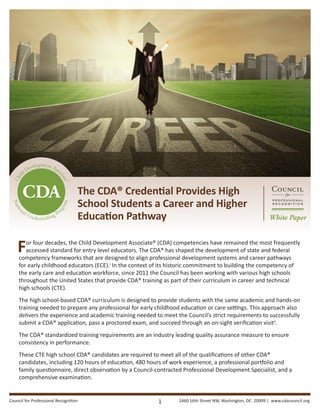 The CDA® Credential Provides High School Students a Career and Higher ...