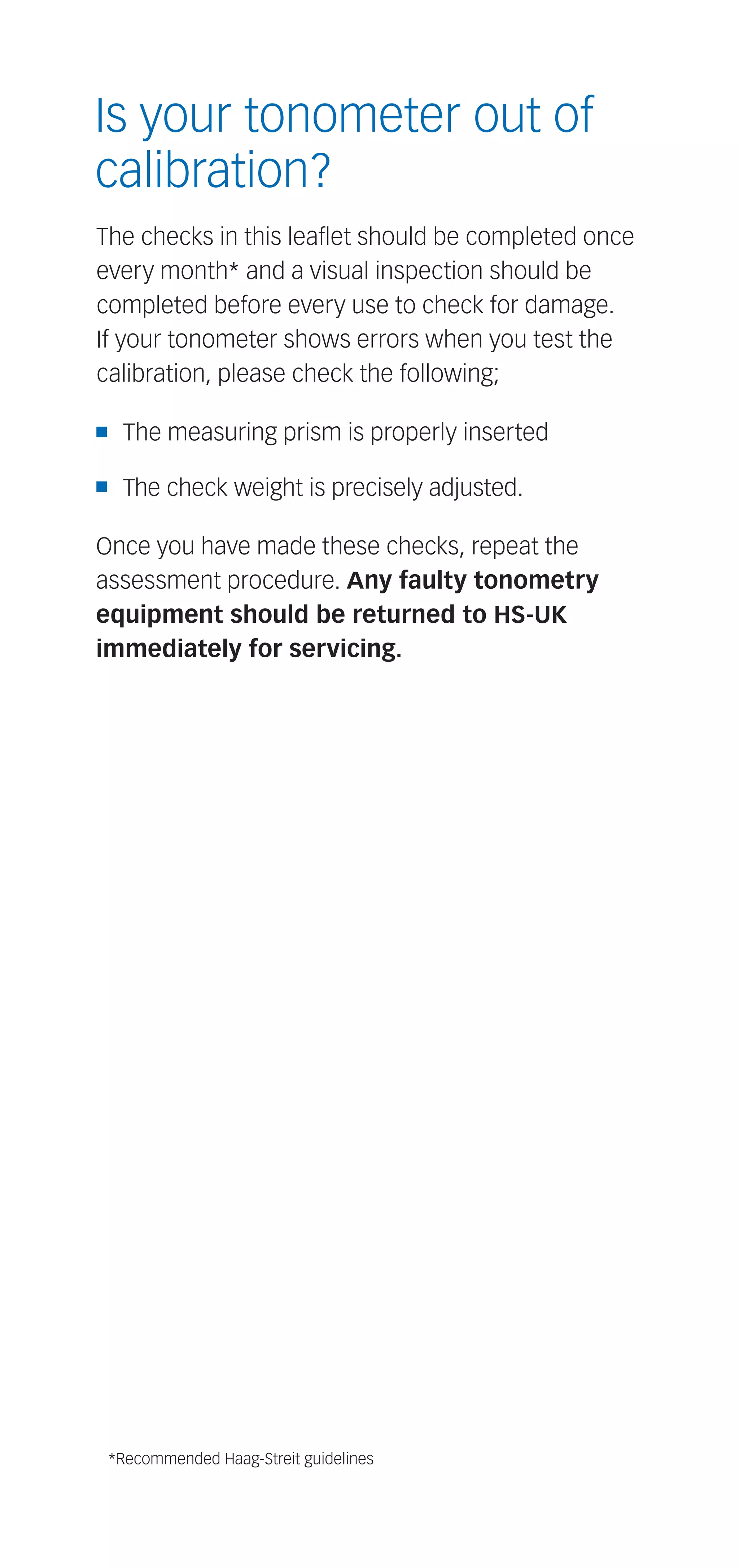 HS-UK Guide to Checking Tonometer Calibration | PDF