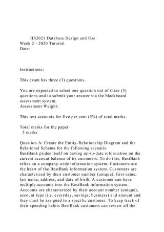 HS2021 Database Design and UseWeek 2 - 2020 Tutorial.docx