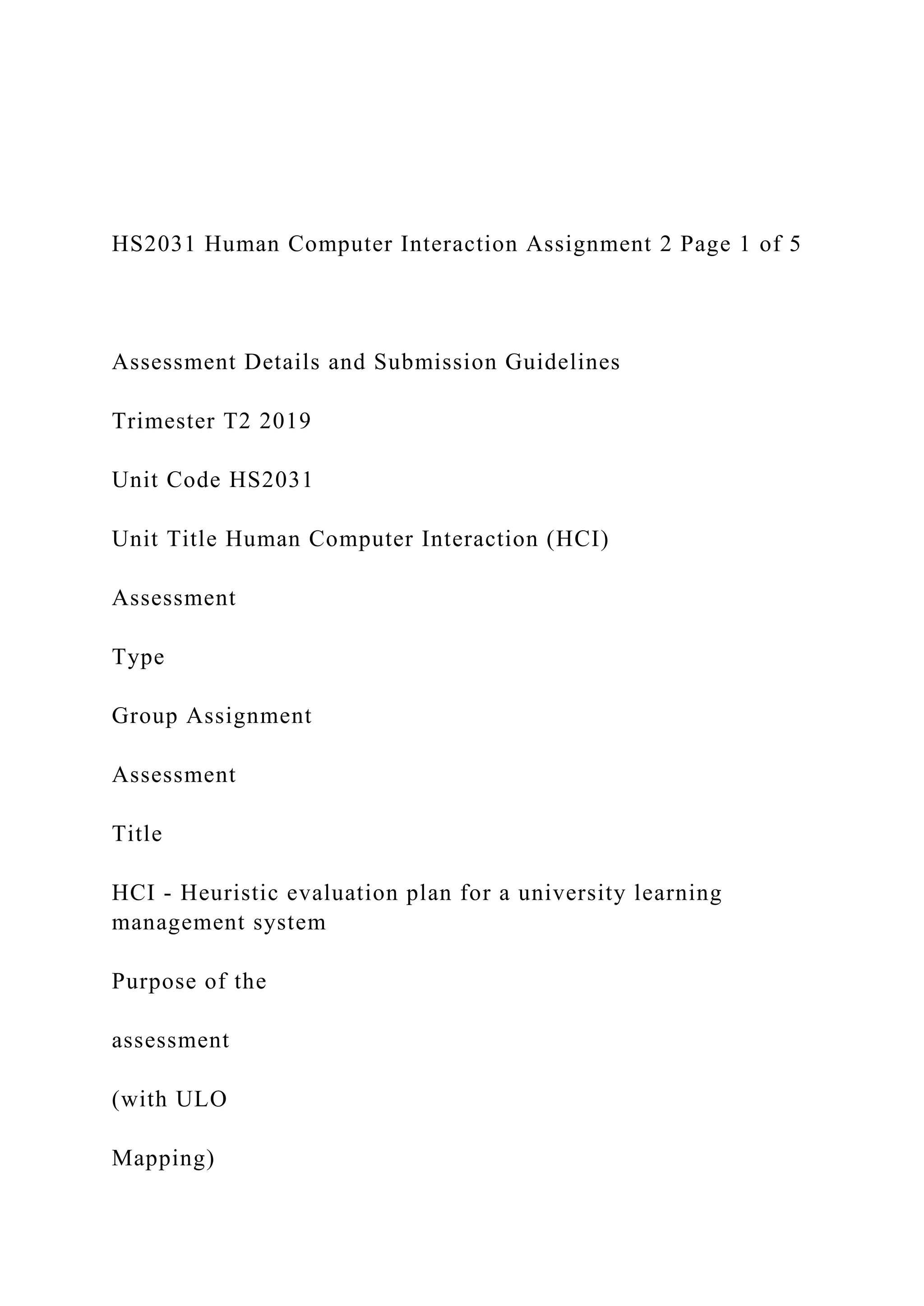 HS2031 Human Computer Interaction Assignment 2 Page 1 of 5 .docx