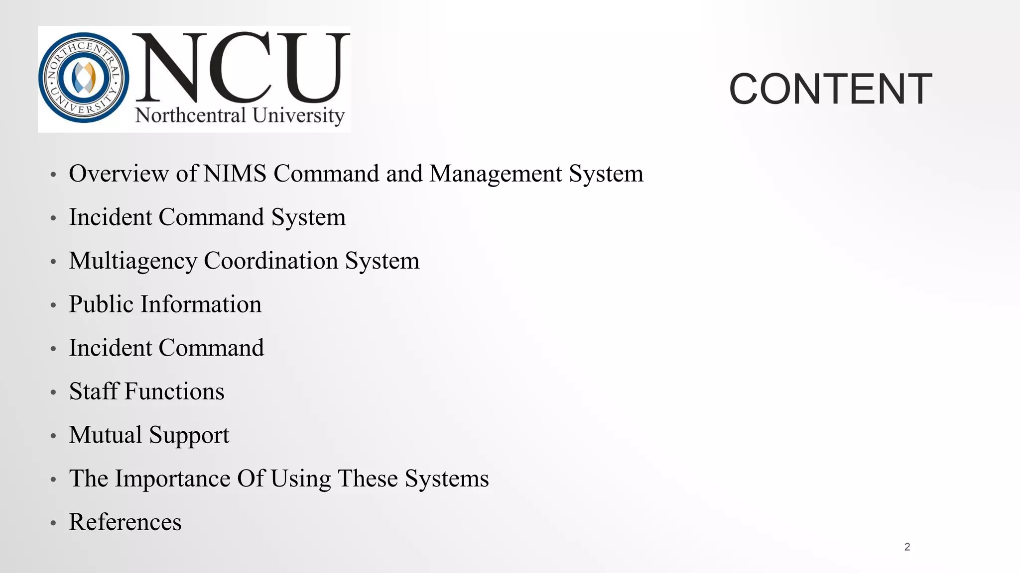 National Incident Management System (NIM) Command and Management System ...