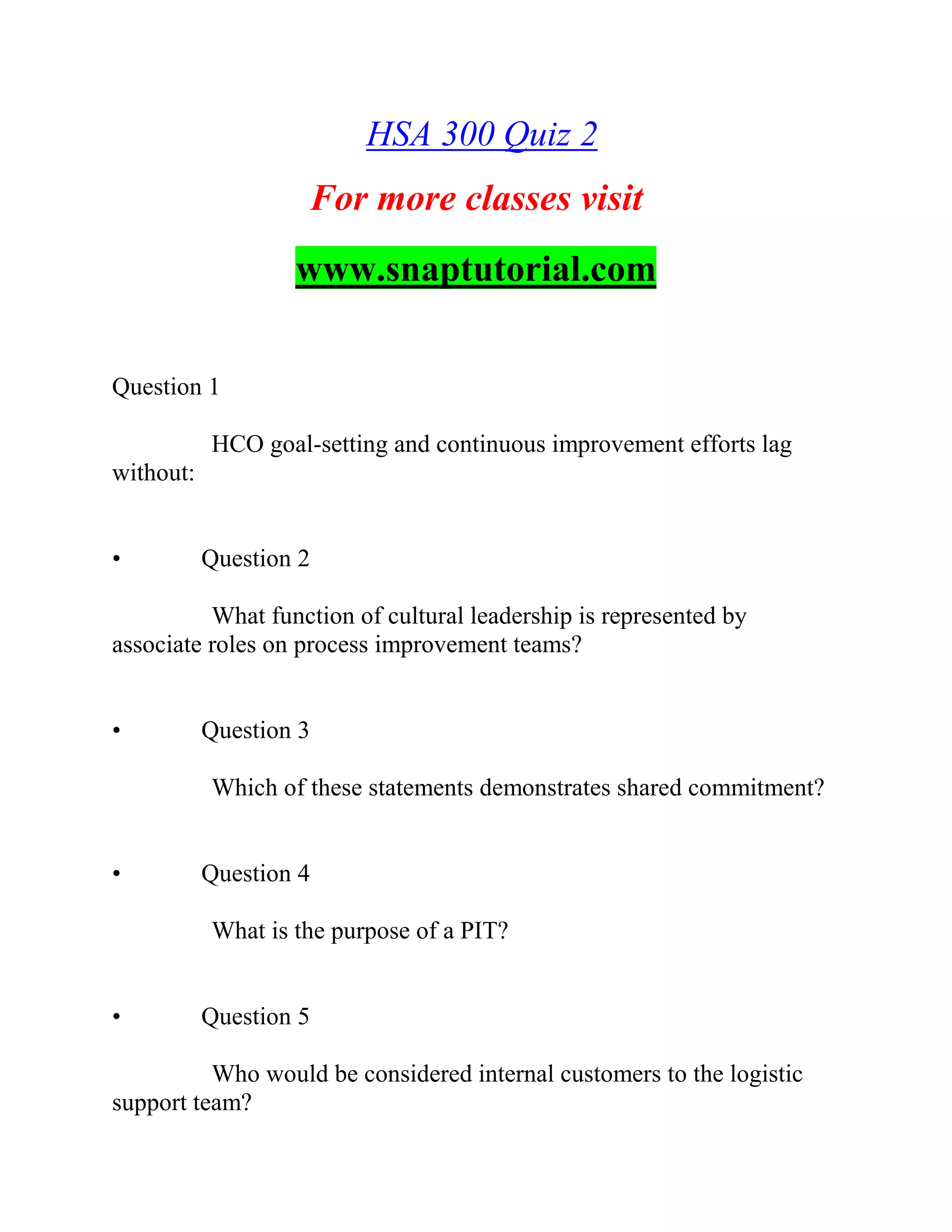 HSA 300 help Successful Learning/Snaptutorial | PDF