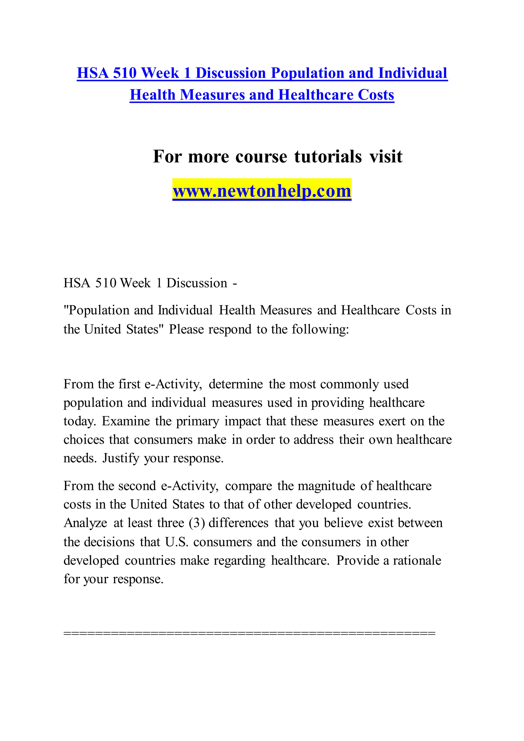 HSA 510 Learn/newtonhelp.com