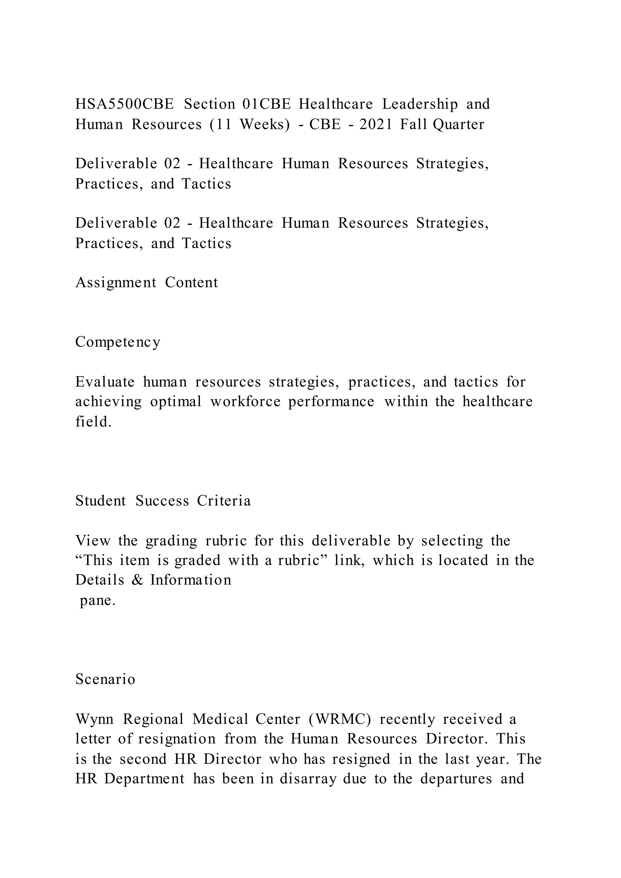 Hsa5500 cbe section 01cbe healthcare leadership and human resources ( | DOCX