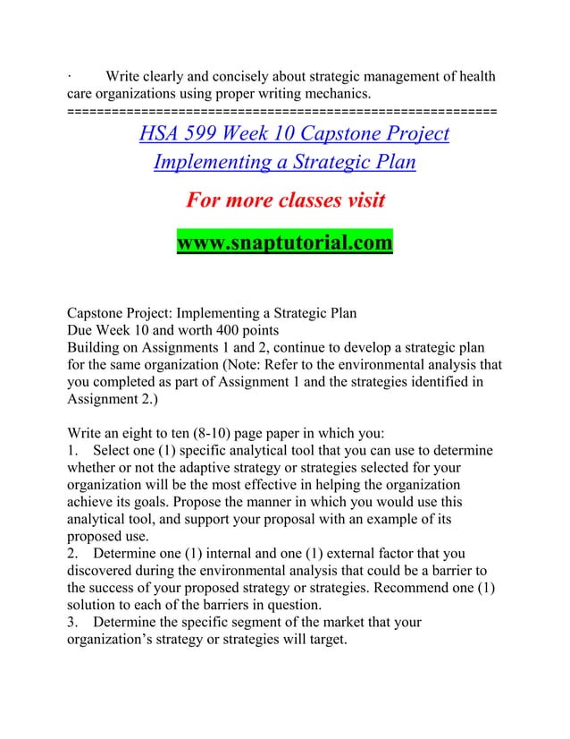 HSA 599 help A Guide to career/Snaptutorial | PDF