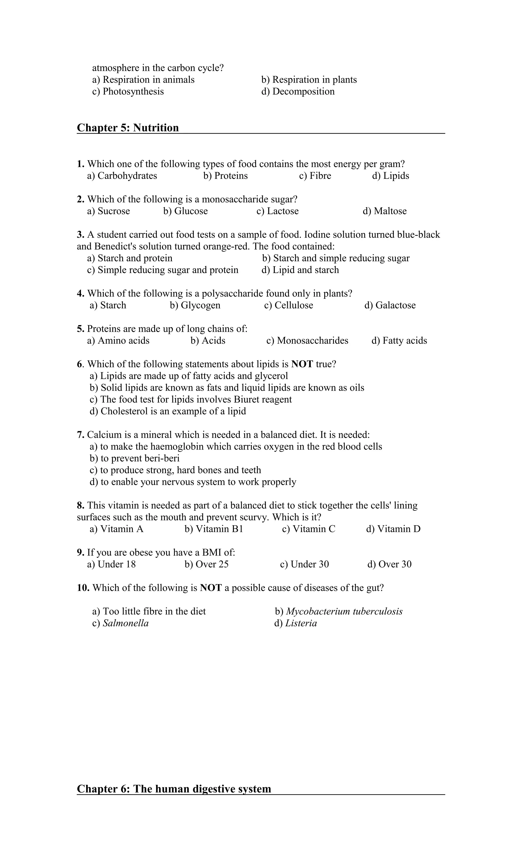 HSB Multiplechoice Questions (CSEC 2016) | DOC