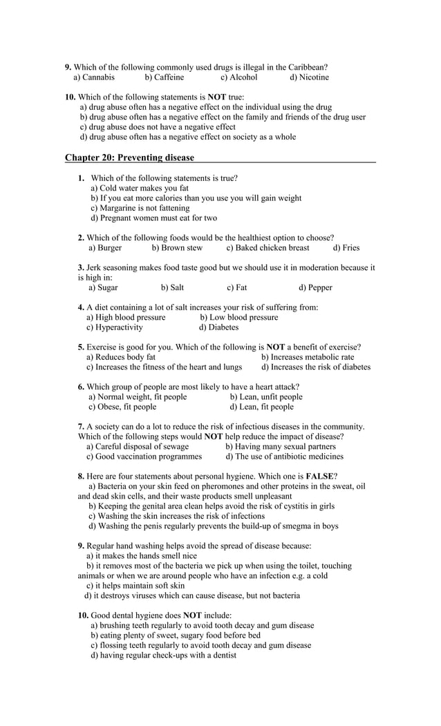 HSB Multiplechoice Questions (CSEC 2016) | DOC | Biological Sciences ...