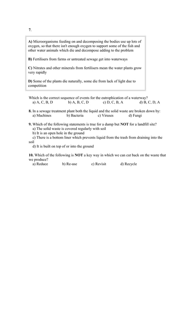 HSB Multiplechoice Questions (CSEC 2016) | DOC | Biological Sciences | Science