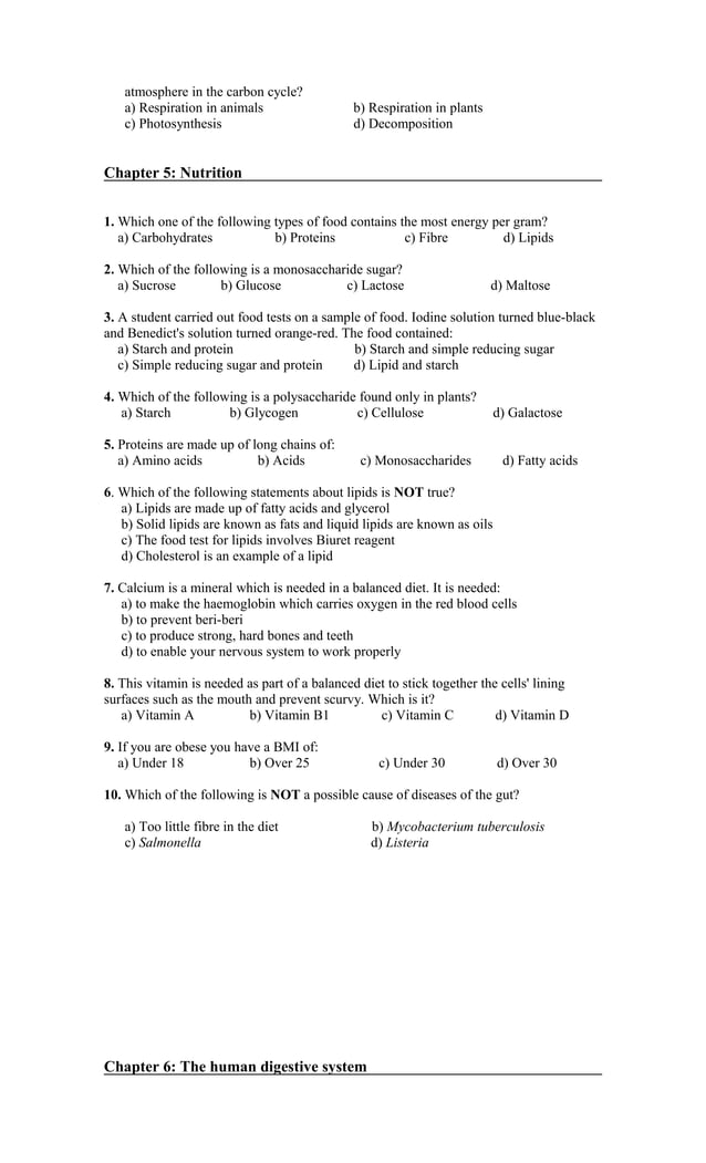 HSB Multiplechoice Questions (CSEC 2016) | DOC | Biological Sciences ...