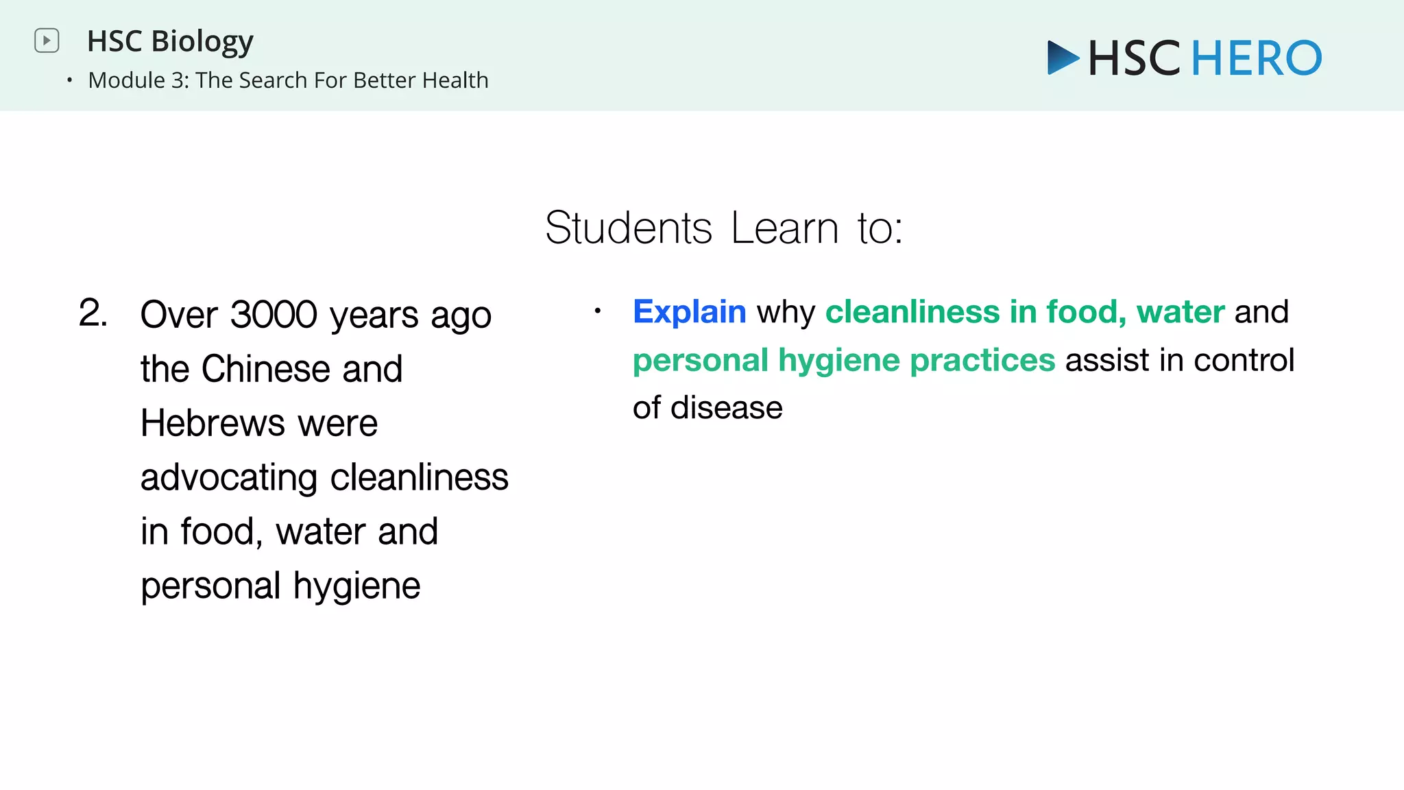HSC Biology 3.2: Cleanliness in food, water and personal hygiene | PDF