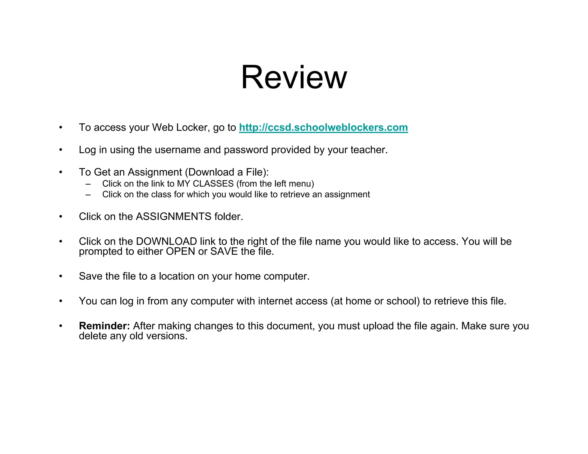School Web Locker Basics for Students | PDF