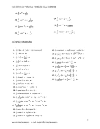 Hsc maths formulae for board exam | PDF