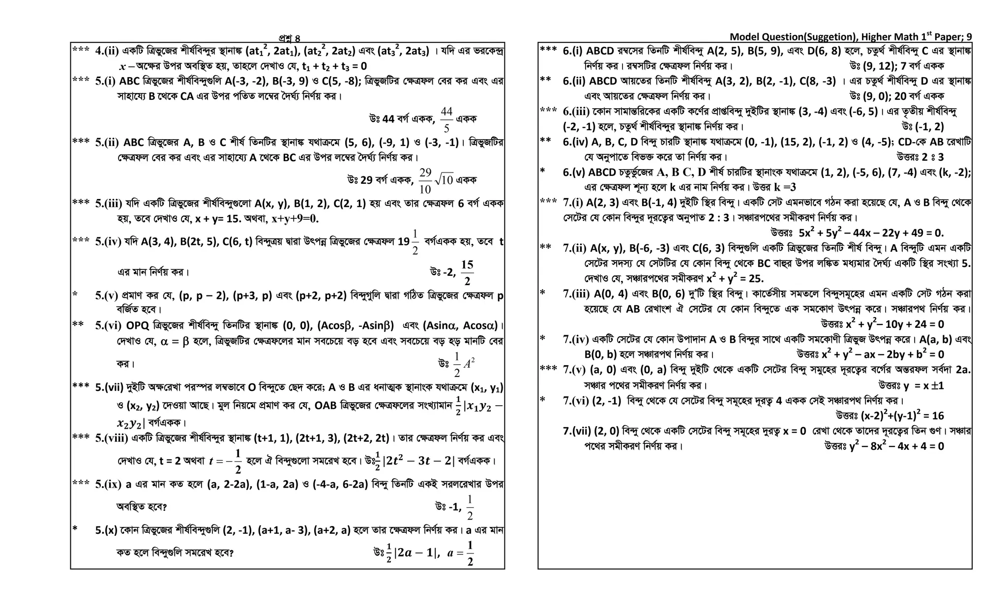 Hsc model questions (suggetion) higher math 1st paper | PPT