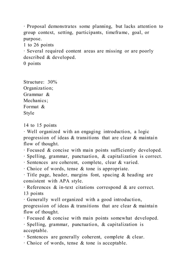 HSCO 511Group Leading Proposal Grading Rubric Criteria | PDF